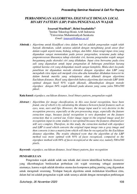 Pdf Perbandingan Algoritma Eigenface Dengan Local Binary Pattern Lbp Pada Pengenalan Wajah