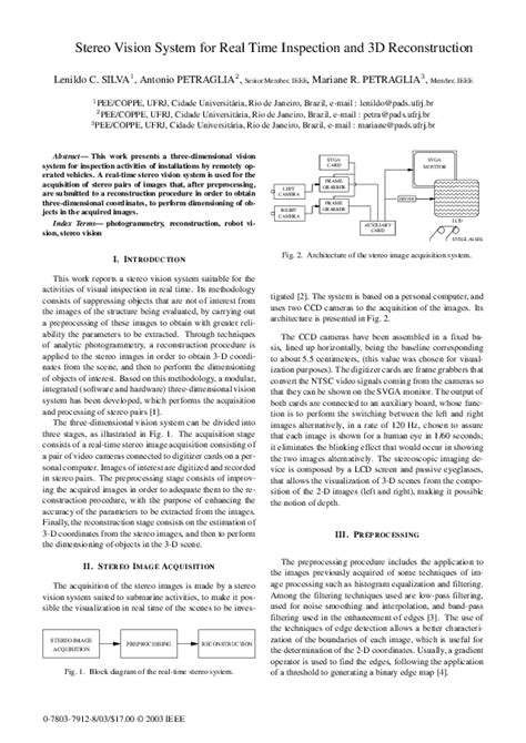 Pdf Stereo Vision System For Real Time Inspection And 3d Reconstruction