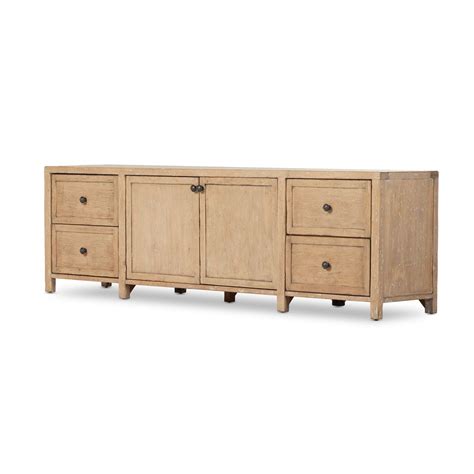 A Simply Shaped Media Console Thats Grand In Scale Light Waxed Pine