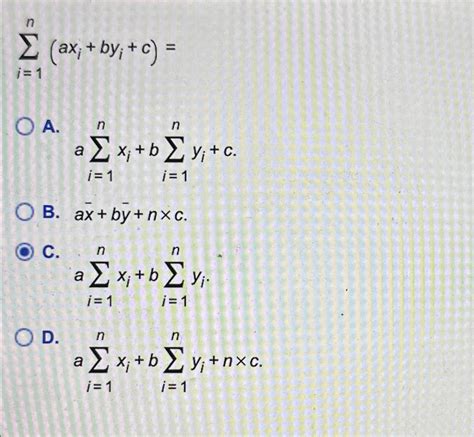 solved ∑i 1n axi byi c a a∑i 1nxi b∑i 1nyi cb ax‾ bbar y