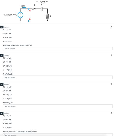 Solved vc t с R i t Vmcos 2100 L llll 1 3 points Vm Chegg com