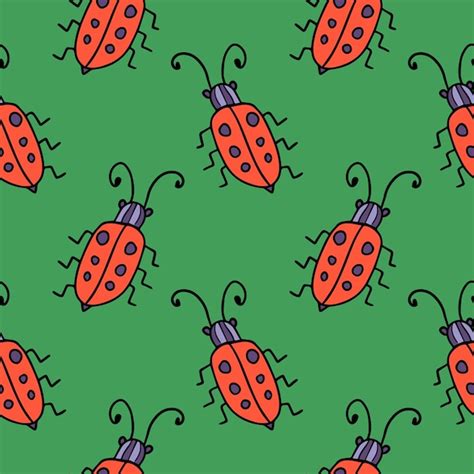 Premium Vector Seamless Pattern With Cartoon Doodle Linear Ladybug Bug Insect Background