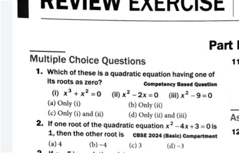 Which Of These Is A Quadratic Equation Having One Of Its Roots As Zero
