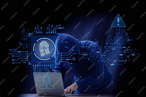 Hacker And Internet Technology Crime With Digital Abstract Hologram Data Background Premium Ai