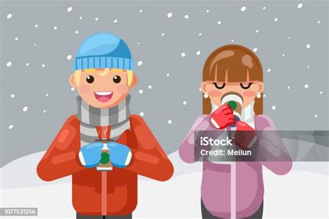 긱 Hipster 몇 겨울 뜨거운 음료 커피 차 젊은이 컵 플랫 디자인 벡터 일러스트 레이 션 겨울에 대한 스톡 벡터 아트 및 기타 이미지 Istock