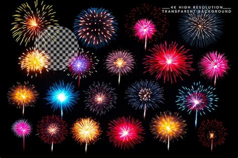 Premium PSD Set Of Exploding Fireworks Lights Effects Isolated On Transparent Background
