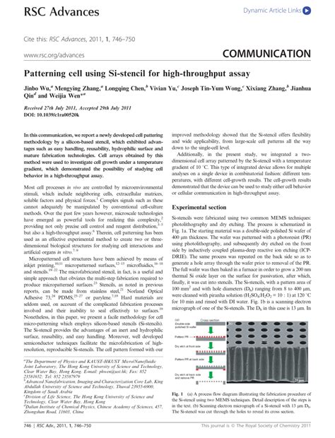 Pdf Patterning Cell Using Si Stencil For High Throughput Assay