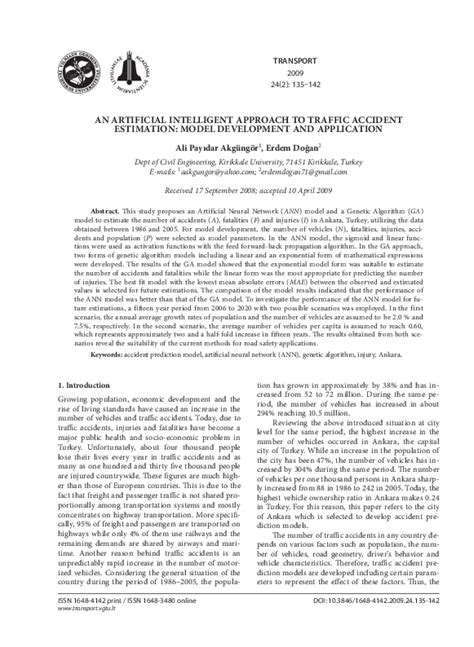 Pdf An Artificial Intelligent Approach To Traffic Accident Estimation