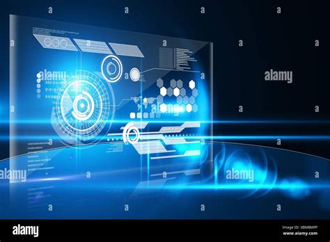 3d Holographic Interface Panel Is Floating Over Reflective Floor