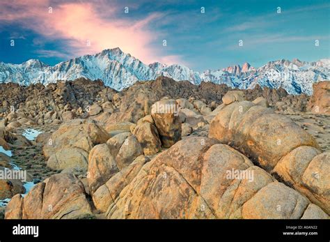 Alabama Hills Sunrise With Lone Pine Peak And Mt Whitney California