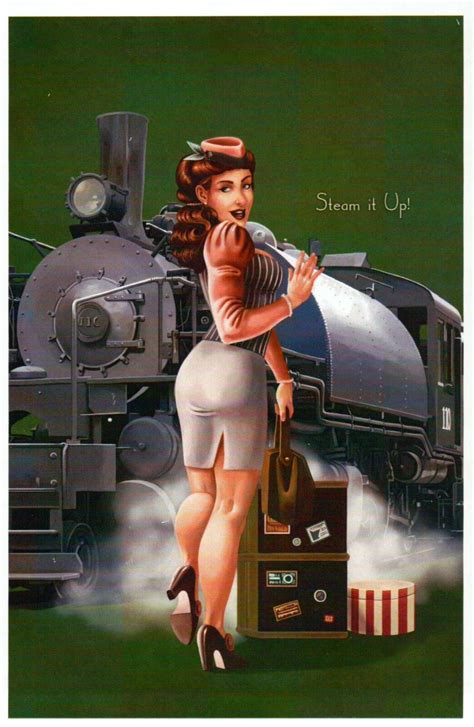 Steam Locomotive Pinup Girl Railroad Trip Train Suitcase