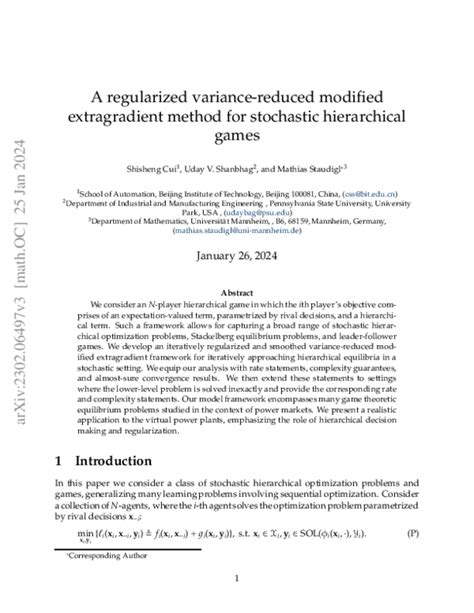 Pdf A Regularized Variance Reduced Modified Extragradient Method For Stochastic Hierarchical Games