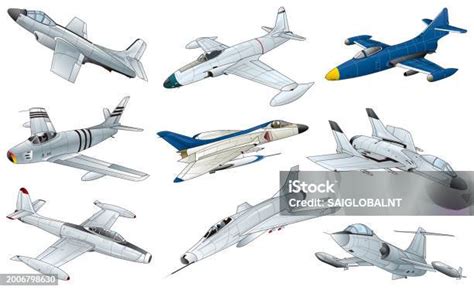 다채로운 초기 나이 미국 육군과 해군 제트 전투기 벡터 일러스트 컬렉션의 9 종류 Korean War에 대한 스톡 벡터 아트 및 기타 이미지 Korean War 비행기