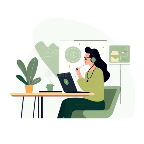 Generative Ai Woman Sitting At A Stock Illustration Illustration Of Phone Computer 279356093