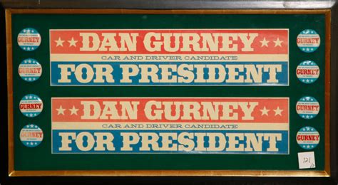 Bonhams Cars Framed Dan Gurney For President Pins And Bumper Stickers Together With A Dan