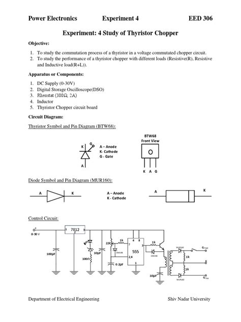 Experiment 4 Thyristor Chopper Electrical Network Direct Current