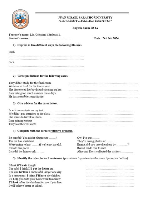 Exam Unit 1 Id 2a Will Should Pdf Linguistics Syntax
