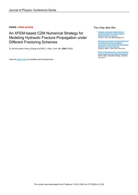 Pdf An Xfem Based Czm Numerical Strategy For Modeling Hydraulic Fracture Propagation Under