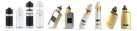 Vaping 흡연 3d 대체 전자 담배를 위한 방향족 액체가 있는 사실적인 Vape 용기 에센셜 오일용 휴대용 장치 및 병 벡터 브랜드 Id 템플릿 전자 담배 연기에 대한