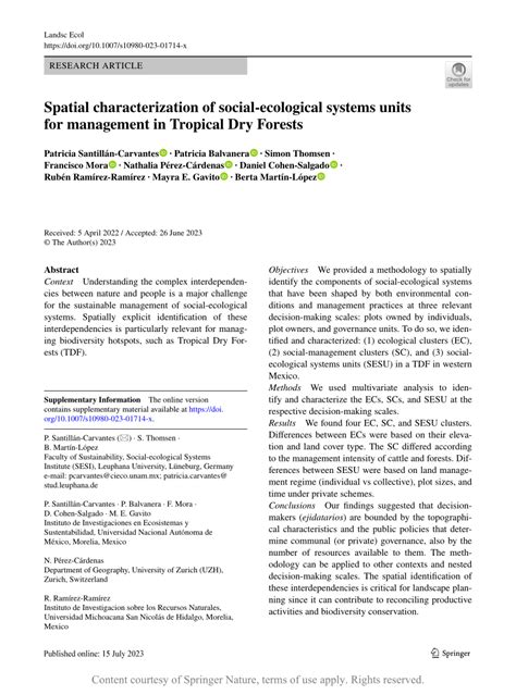 Pdf Spatial Characterization Of Social Ecological Systems Units For Management In Tropical Dry