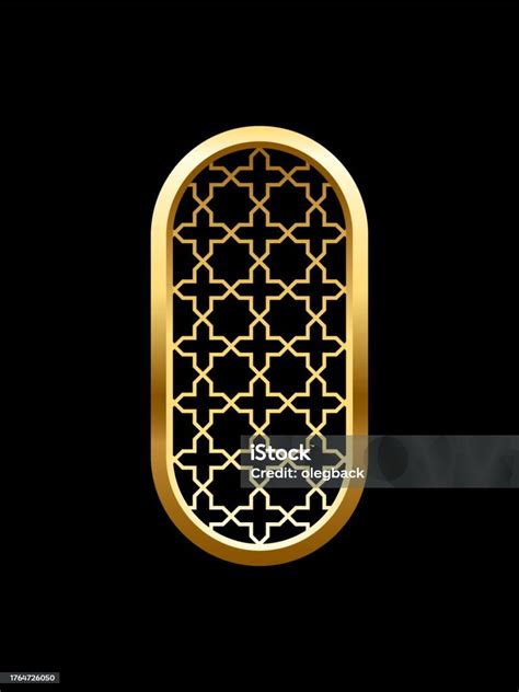 검은 배경에 분리된 패턴 벡터 그림이 있는 이슬람 창 오리엔탈 장식 장식의 전통적인 아라비아 디자인 요소 무슬림 골드 프레임 0명에 대한 스톡 벡터 아트 및 기타 이미지