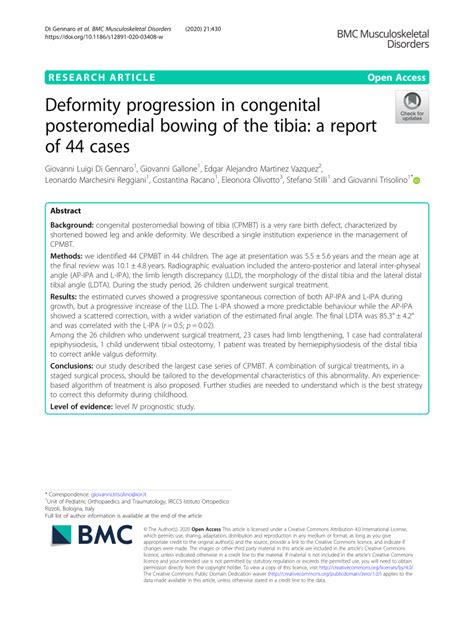 Pdf Deformity Progression In Congenital Posteromedial Bowing Of The