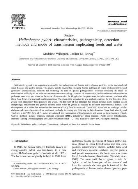 Pdf Helicobacter Pylori Characteristics Pathogenicity Detection
