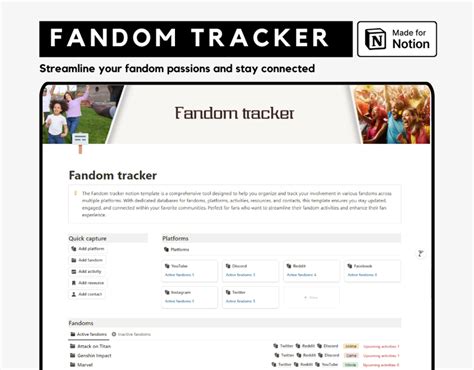 Fandom Tracker Notion Template Aa Digital Templatess Ko Fi Shop