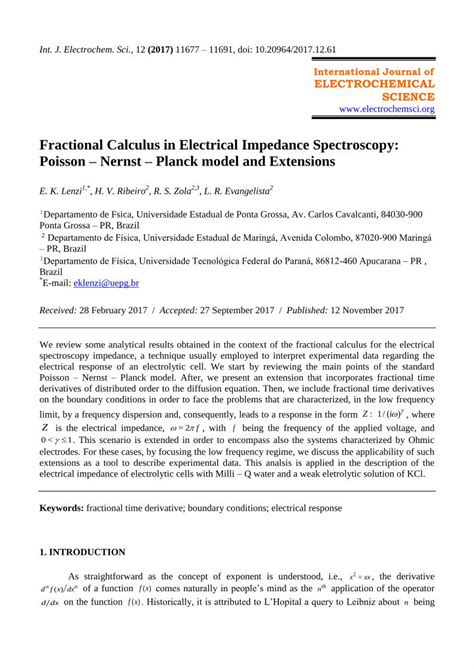 Pdf Fractional Calculus In Electrical Impedance Spectroscopy