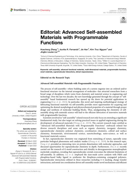 Pdf Editorial Advanced Self Assembled Materials With Programmable