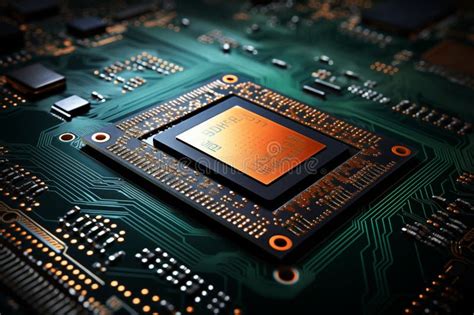 Close Up Of Electronic Circuit Board With Processor Computer