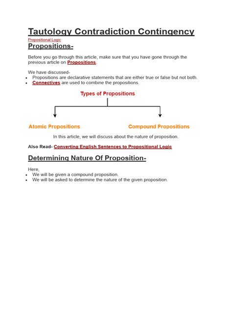 5 Tautology Contradiction Contingency Download Free Pdf Metalogic