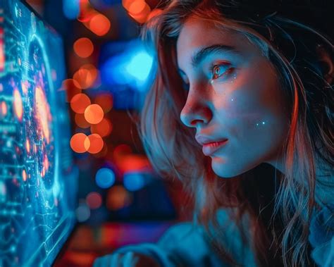 Premium Photo A Girl Her Face Illuminated By The Soft Light Of Her Computer Animates A Story