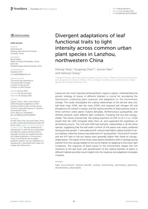 Pdf Divergent Adaptations Of Leaf Functional Traits To Light