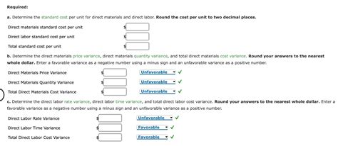 Solved Direct Materials And Direct Labor Variance Analysis