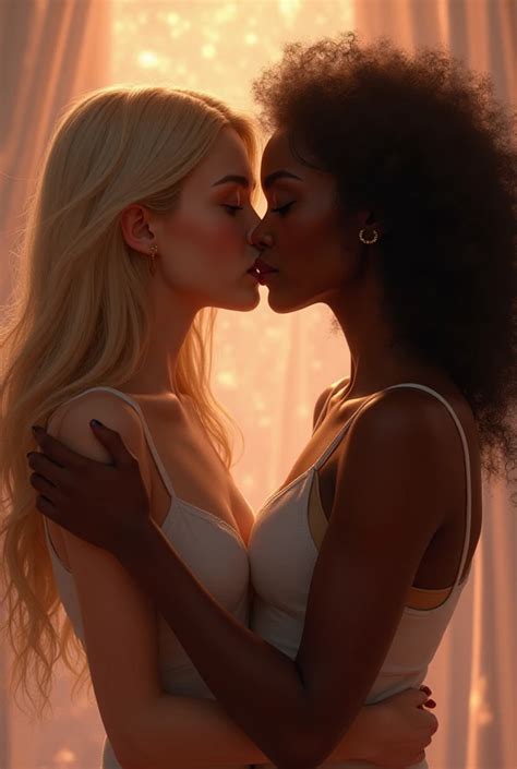 White Girl Kiss Black Girl Seaart Ai