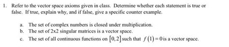 Solved Refer To The Vector Space Axioms Given In Class Chegg