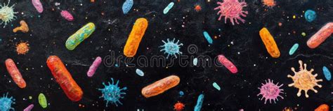 Colorful Array Of Bacteria And Microbes Floating In A Dark Environment Showcasing Diversity Of
