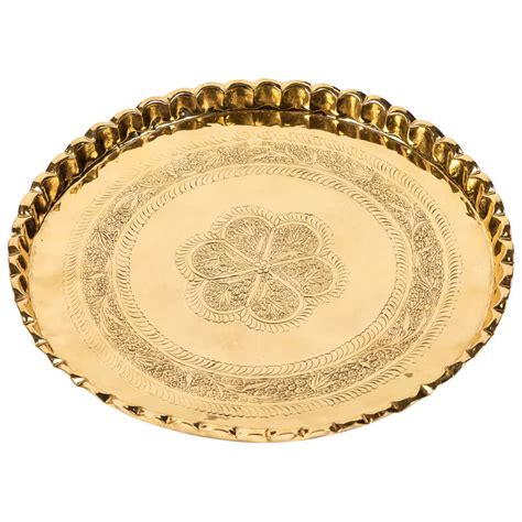 Vintage Round Brass Tray With Fluted Edges At 1stdibs