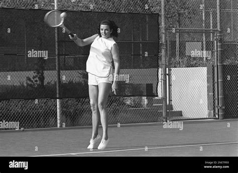 Actress Jane Russell Takes Tennis Lessons From Gussie Moran At The Lake