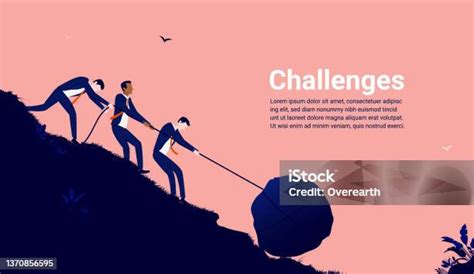 도전 무거운 바위를 끌어 당기는 도전에 직면 하는 사람들의 비즈니스 벡터 그림 억셈에 대한 스톡 벡터 아트 및 기타 이미지 억셈 역경 극복 팀워크 Istock