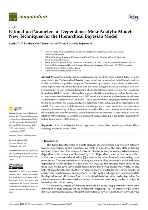 Pdf Estimation Parameters Of Dependence Meta Analytic Model New