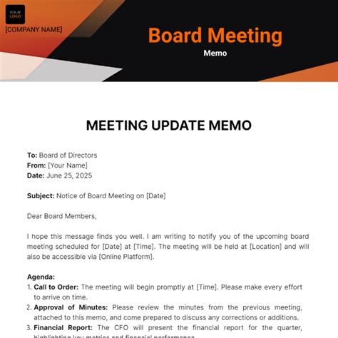 Board Meeting Memo Template Edit Online Download Example Template Net