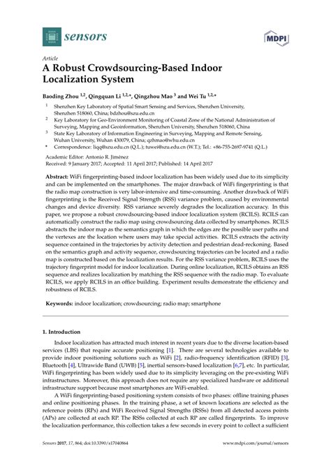 Pdf A Robust Crowdsourcing Based Indoor Localization System