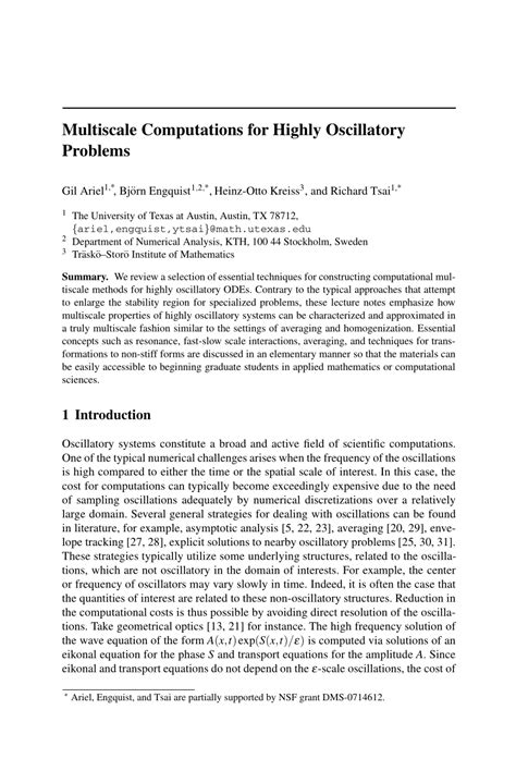 Pdf Multiscale Computations For Highly Oscillatory Problems
