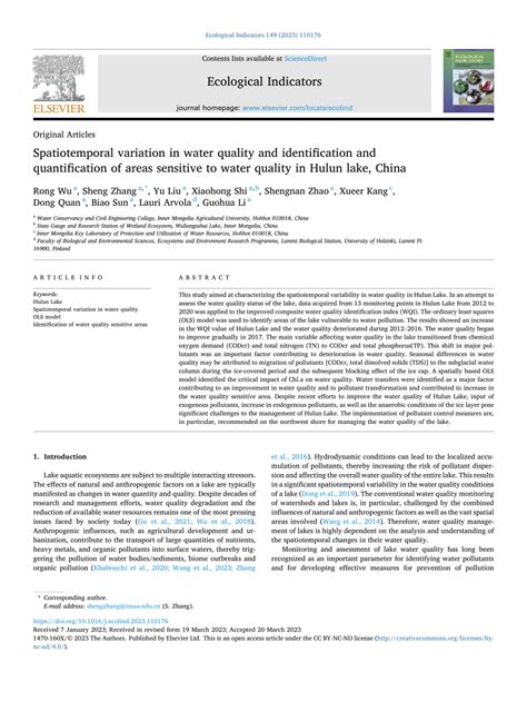Pdf Spatiotemporal Variation In Water Quality And Identification And Quantification Of Areas