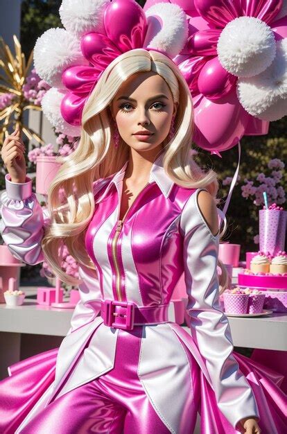 Premium Ai Image A Model In A Pink Outfit With A Pink Ribbon On The