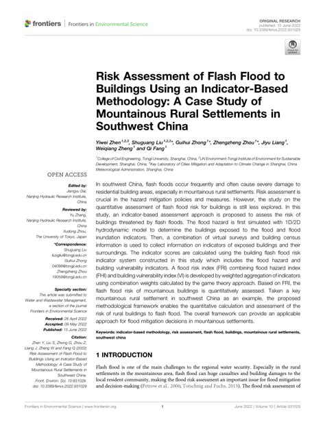 PDF Risk Assessment Of Flash Flood To Buildings Using An Indicator Based Methodology A Case