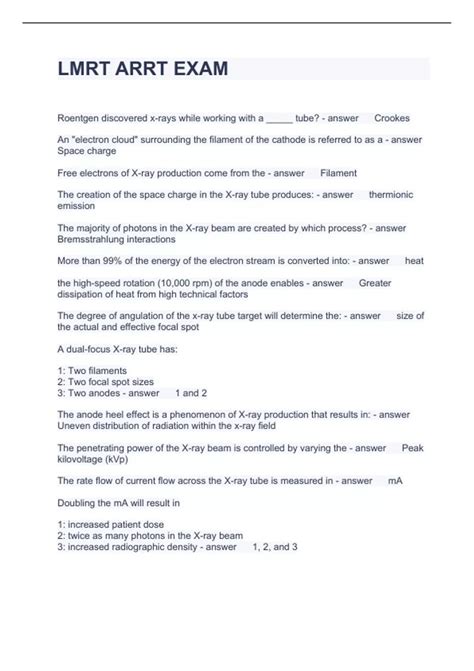 LMRT ARRT EXAM Questions With Solutions LMRT Stuvia US