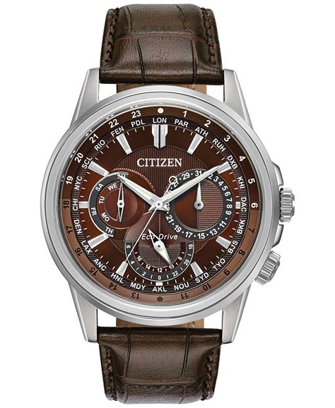 Citizen Eco Drive Mens Calendrier Brown Leather Strap Watch 44mm Macys Brown Leather Strap